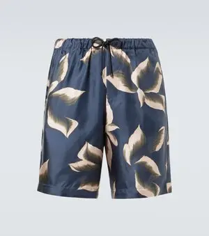 Dries Van Noten Printed Silk Shorts - Blue