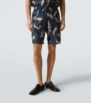 Dries Van Noten Printed Silk Shorts - Blue