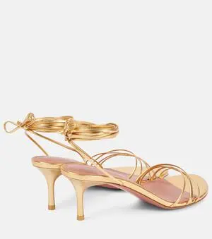 Amina Muaddi Lori Metallic Leather Sandals - Gold