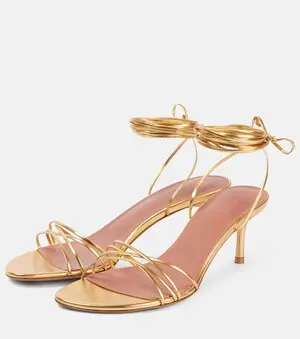 Amina Muaddi Lori Metallic Leather Sandals - Gold