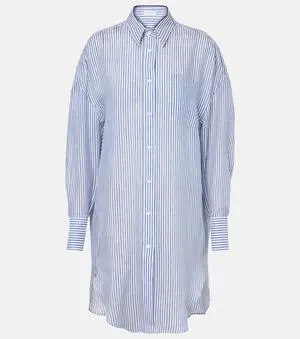 Brunello Cucinelli Monili Striped Linen And Silk Organza Shirt - Blue