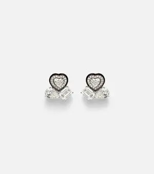 KAMYEN 18kt White Gold Diamond Cluster Heart Earrings