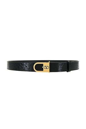 Valentino Garavani Croc Embossed Leather Belt With Pin Buckle - Nero