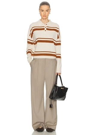 Renggli Cashmere Striped Polo Top - Eggshell & Saffron
