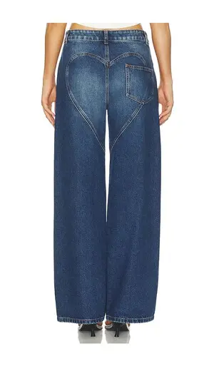 AREA Crystal Chain Cutout Relaxed Leg Jeans - Blue