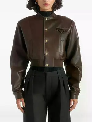 Manière De Voir Zina Leather Wide Shoulder Bomber Jacket - Brown