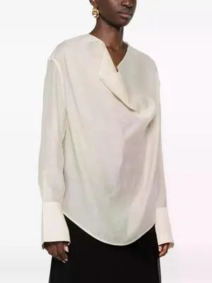 TOTEME Cowl Neck Blouse With Buttoned Cuffs And Curved Hem - Neutrals
