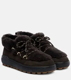 Bogner Chamonix Shearling-trimmed Suede Ankle Boots - Brown