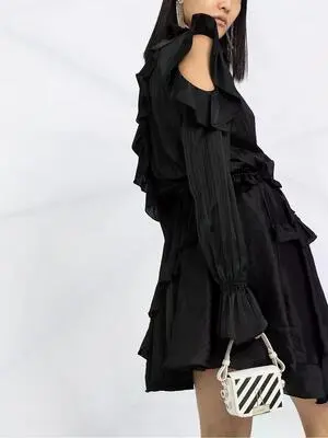 Off-White Creased Ruffled Cocktail Dress
