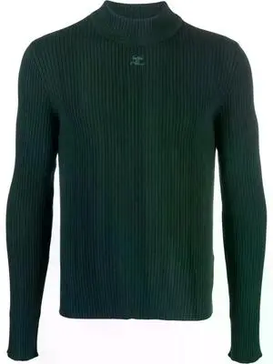 COURREGES Ribbed-knit High-neck Jumper - Green
