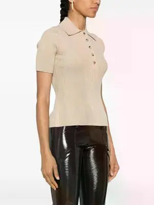 COURREGES Logo-patch Ribbed Polo Top - Neutrals