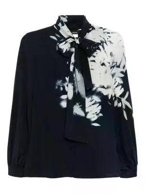 Akris Printed Silk Shirt With Adjustable Neck Strap - Blue