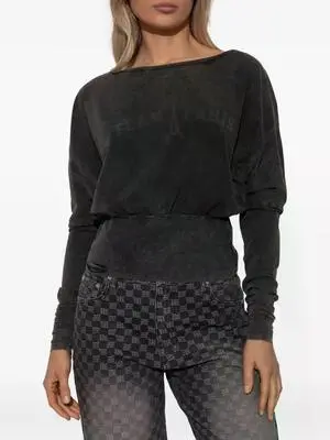 MISBHV Long-sleeve Top With Gathered Waist And Boat Neck