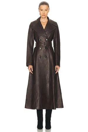 Alaïa Long Leather Belted Coat - Ebene