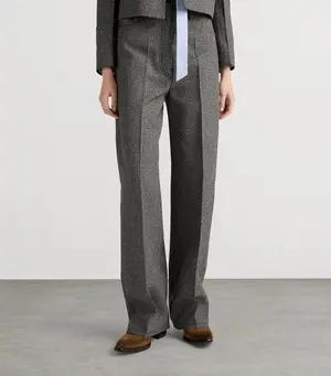 Prada Cotton-wool Prince Of Wales Check Pleated Trousers - Grey