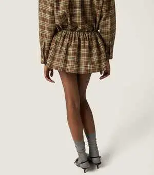 Miu Miu Wool Plaid Mini Skirt - Brown