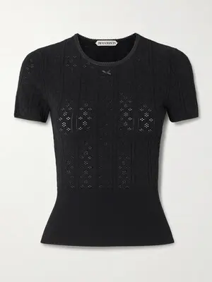 JW Anderson Bow-detailed Recycled Pointelle-knit T-shirt - Black