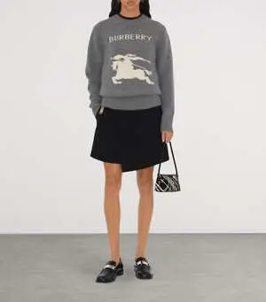 Burberry Wool-cashmere Equestrian Knight Design Crew Neck Pullover - Grey