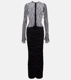 THE NEW ARRIVALS ILKYAZ OZEL Vivienne Ruched Lace Maxi Dress - Black