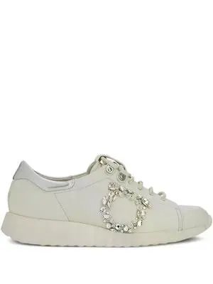 FERRAGAMO Gancini Embellished Lace-up Sneakers - Neutrals