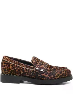 Ash Leopard-print Studded Loafers - Brown