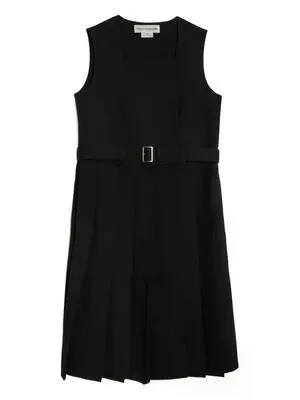 Comme Des Garçons Gabardine Belted Pleated Midi Dress - Black
