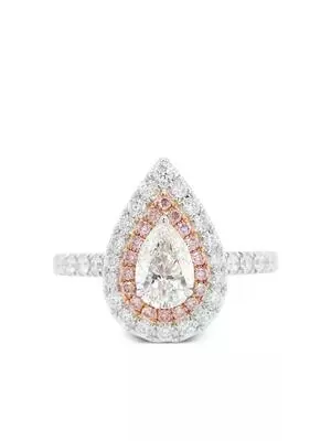 HYT JEWELRY 18k White And Rose Gold Pear-cut Diamond Double Halo Ring - Silver
