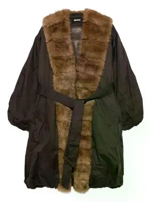 ROTATE BY BIRGER CHRISTENSEN Faux Fur Trim Belted Coat - Brown