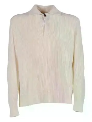 BALLANTYNE V-neck Ribbed Knit Sweater With Button Detail