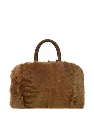 FERRAGAMO Mini Hug Shearling Bag With Buckle Detail - Brown