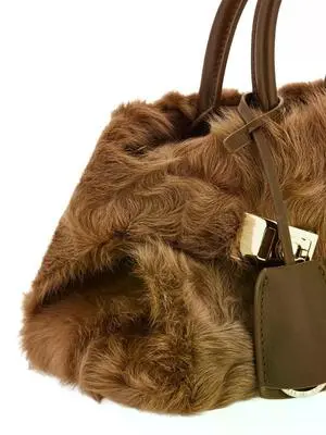 FERRAGAMO Mini Hug Shearling Bag With Buckle Detail - Brown