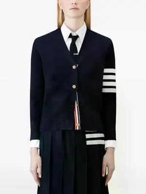 Thom Browne V-neck Cardigan With Four-bar Stripes - Blue