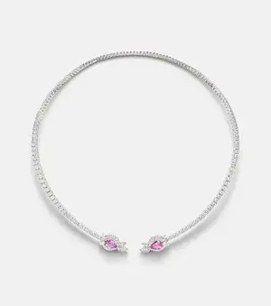 Yeprem 18kt White Gold Choker With Sapphire And Diamonds - Silver