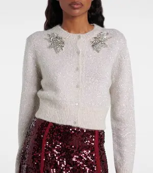 Erdem Embellished Cropped Alpaca-blend Cardigan