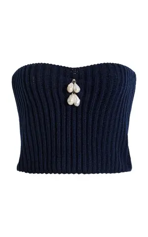 Prada Pearl-embellished Knit Bustier Top - Navy