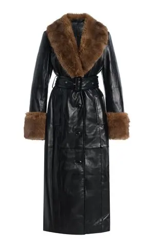 STAND STUDIO Estella Vegan Leather Coat With Faux Shearling Trim