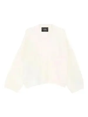 MR MITTENS V-neck Ribbed Knit Sweater - White