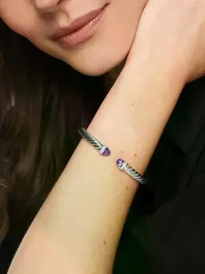 David Yurman Sterling Amethyst And Diamond Cable Flex® Cuff Bracelet