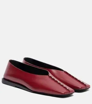 JIL SANDER Embellished Leather Ballet Flats In Cedar