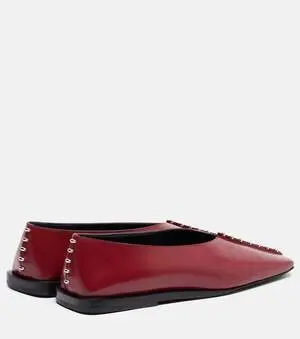 JIL SANDER Embellished Leather Ballet Flats In Cedar