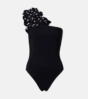 KARLA COLLETTO One-shoulder Swimsuit With Floral Appliqués - Black