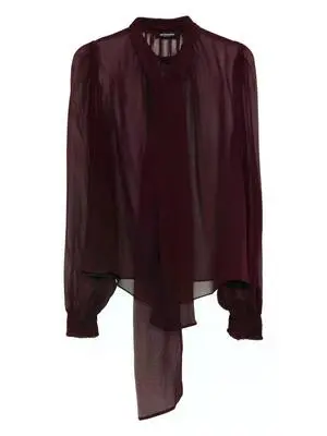 Retrofete Bordeaux Sheer Tie-neck Long-sleeve Top - Red