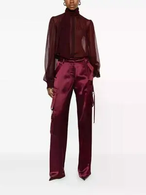 Retrofete Bordeaux Sheer Tie-neck Long-sleeve Top