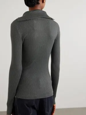 Brunello Cucinelli Ribbed Metallic Cashmere And Silk-blend Top