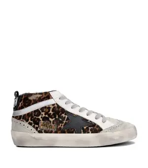 GOLDEN GOOSE Mid Star Calf Hair Sneakers With Leopard Print - Brown