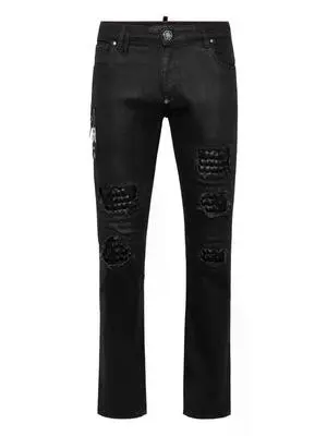 Philipp Plein Distressed Slim-fit Jeans - Black