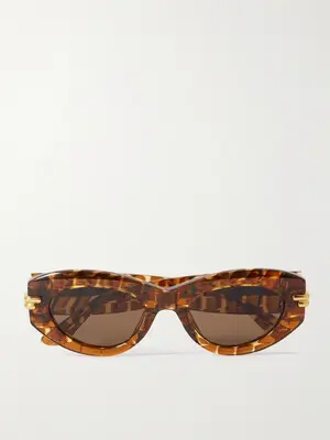 Bottega Veneta Oval Acetate Tortoiseshell Sunglasses - Brown