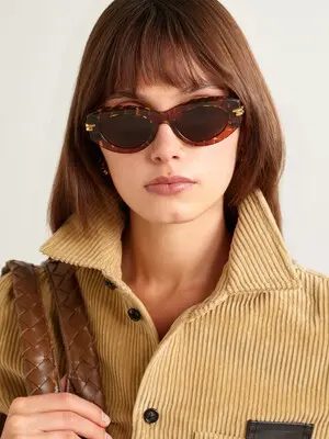 Bottega Veneta Oval Acetate Tortoiseshell Sunglasses