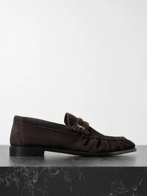Saint Laurent Embellished Suede Loafers - Brown