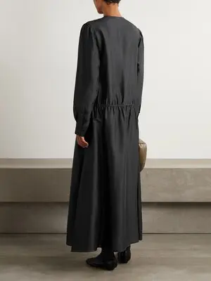 LEMAIRE Silk-satin Maxi Shirt Dress - Black